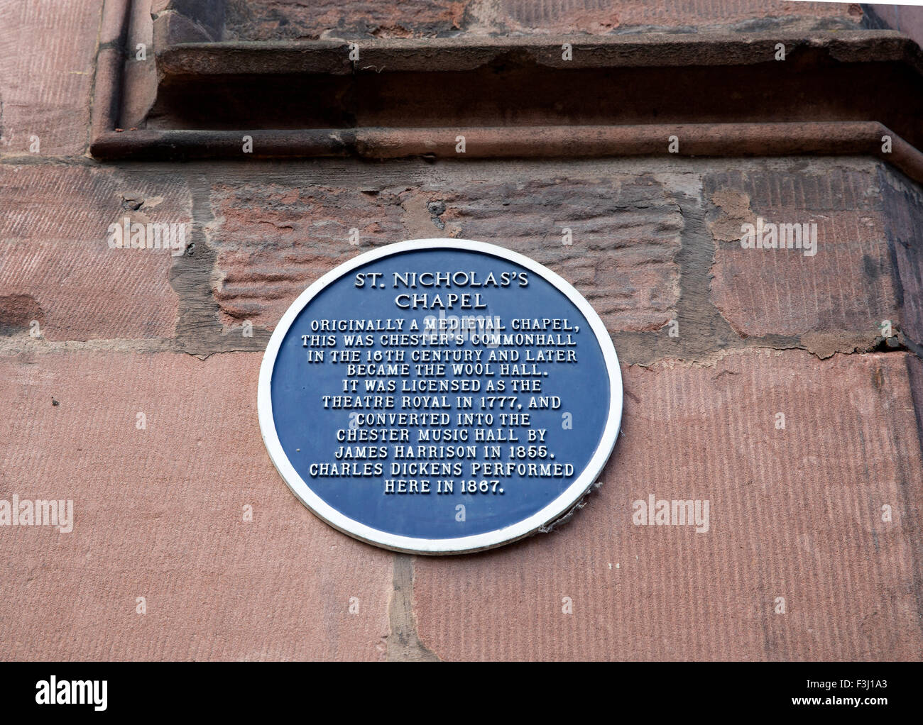 St Nicholas' Chapel blue plaque in Chester Stock Photo - Alamy