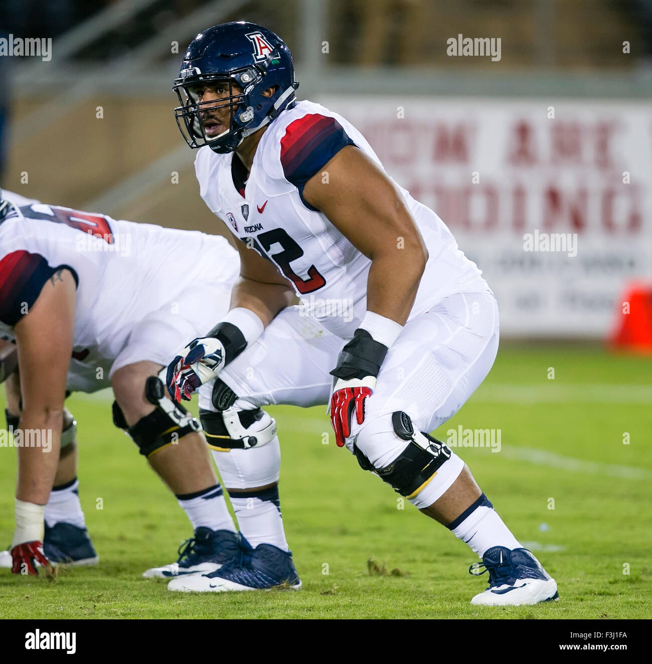 Palo Alto, CA. 3rd Oct, 2015. Arizona Wildcats offensive lineman Freddie Tagaloa (72) in action ...