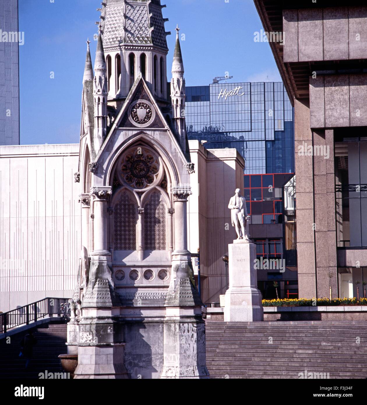 The Chamberlain memorial with the Watt Statue and the Hyatt Hotel to ...