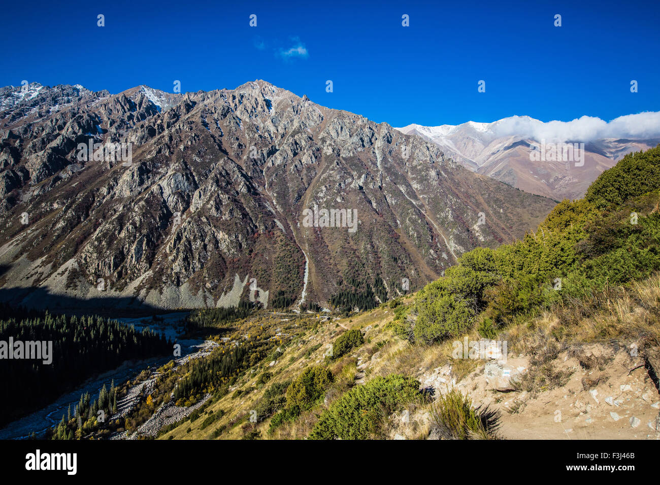 The panorama of mountain landscape of Ala-Archa gorge in the summer's ...