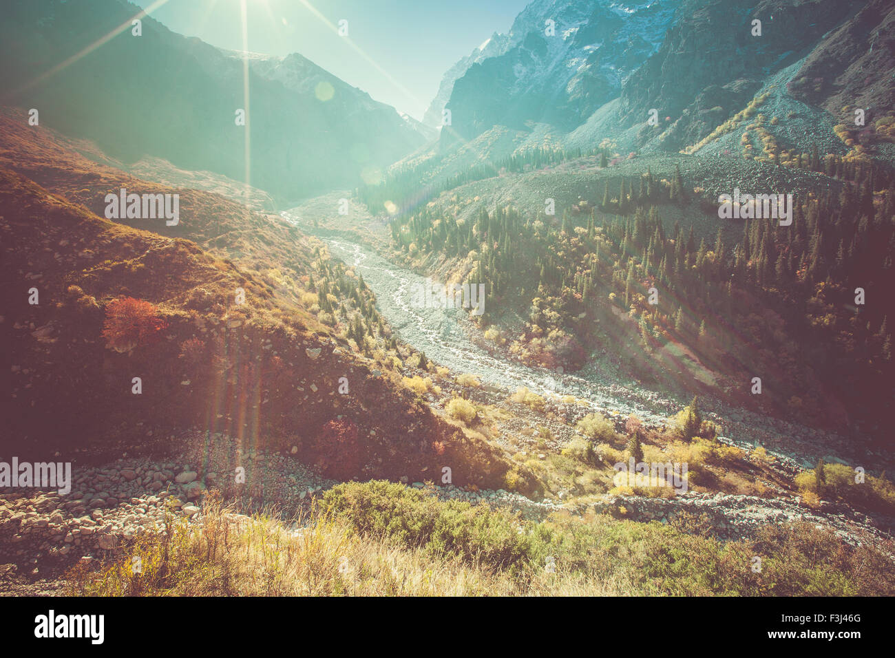 The panorama of mountain landscape of Ala-Archa gorge in the summer's ...