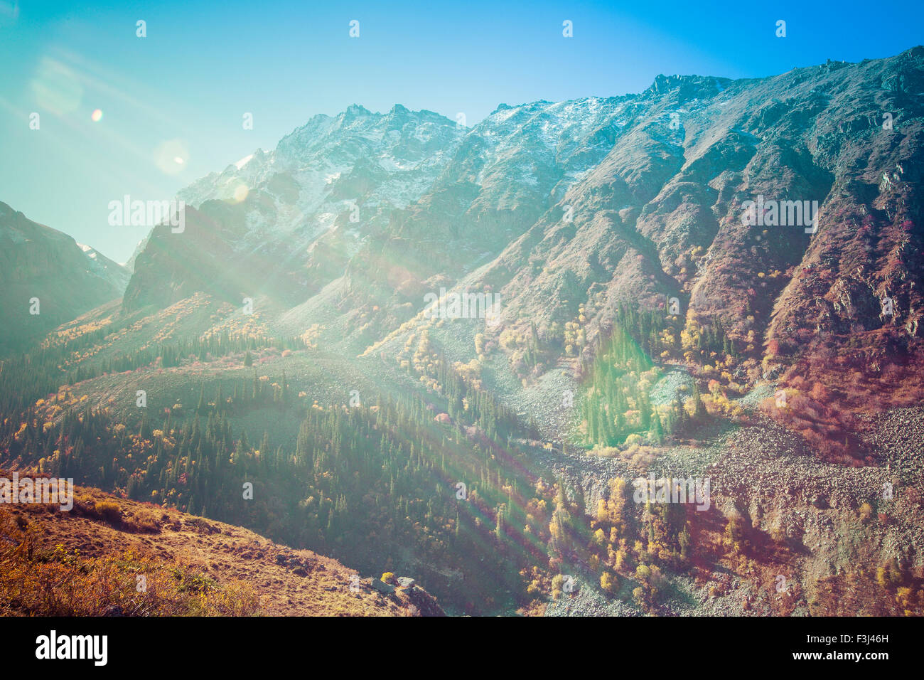 The panorama of mountain landscape of Ala-Archa gorge in the summer's ...