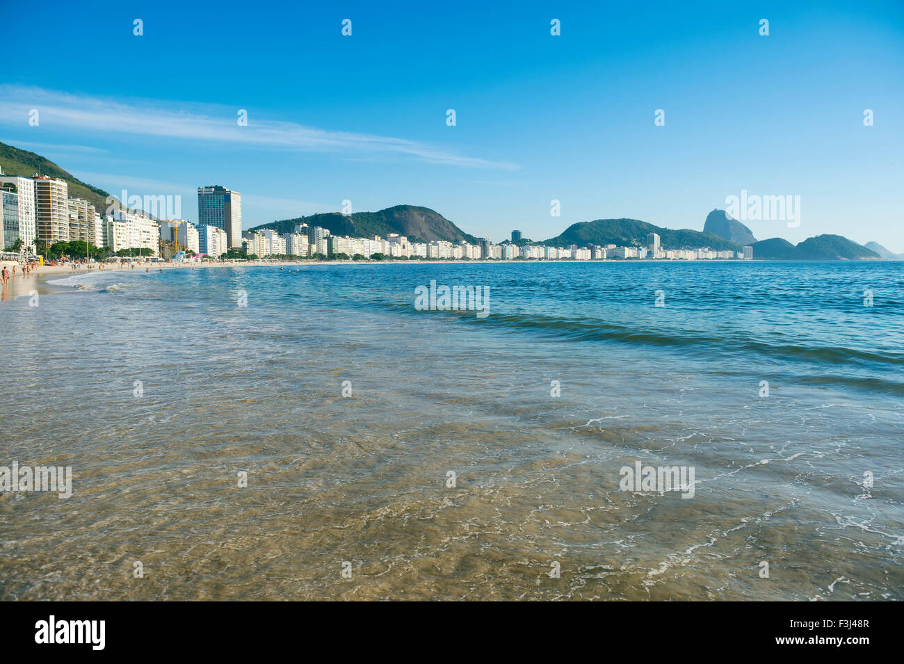 Tranquil sunrise view of Copacabana Beach on a clear clear morning in ...