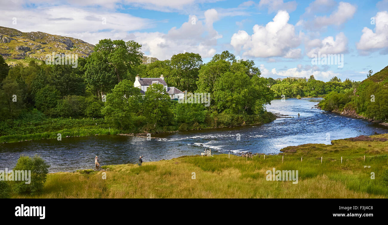 Fly fishing on The river Ewe, Poolewe, Wester Ross, North West Scotland ...