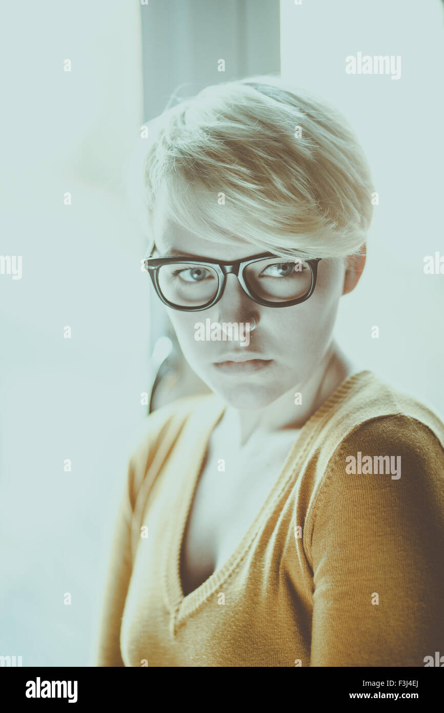 Beautiful hipster girl with short hair Stock Photo - Alamy Beautiful hipster girl with short hair Stock Photo - Alamy