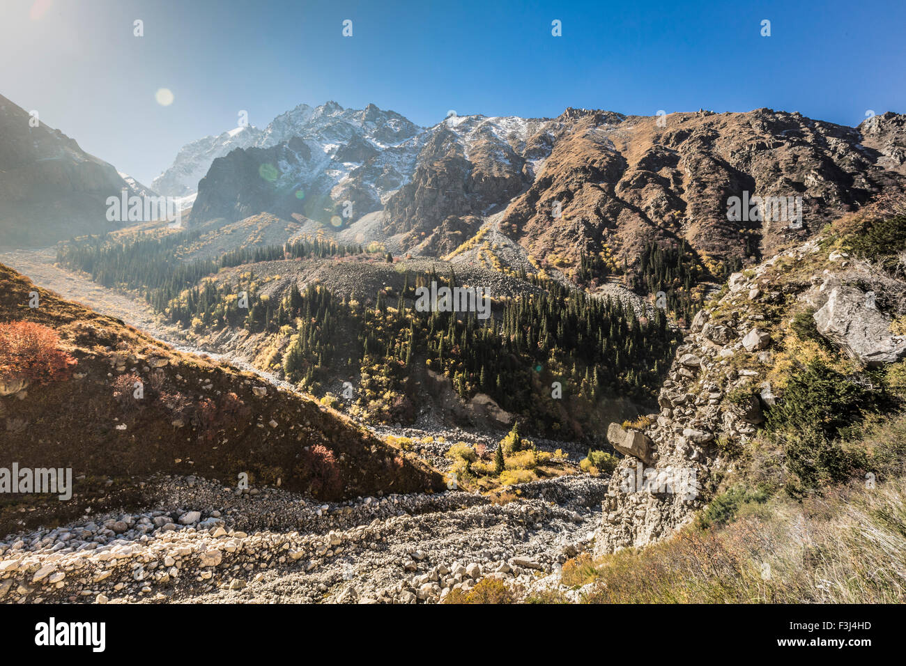 The panorama of mountain landscape of Ala-Archa gorge in the summer's ...