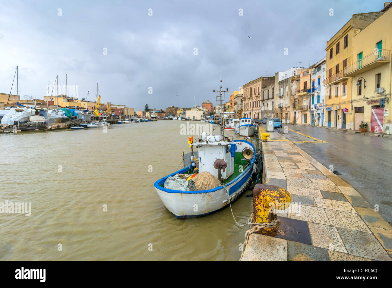 MAZARA DEL VALLO, ITALY - FEBRUARY 22, 2014: day view of canal, fishing ...