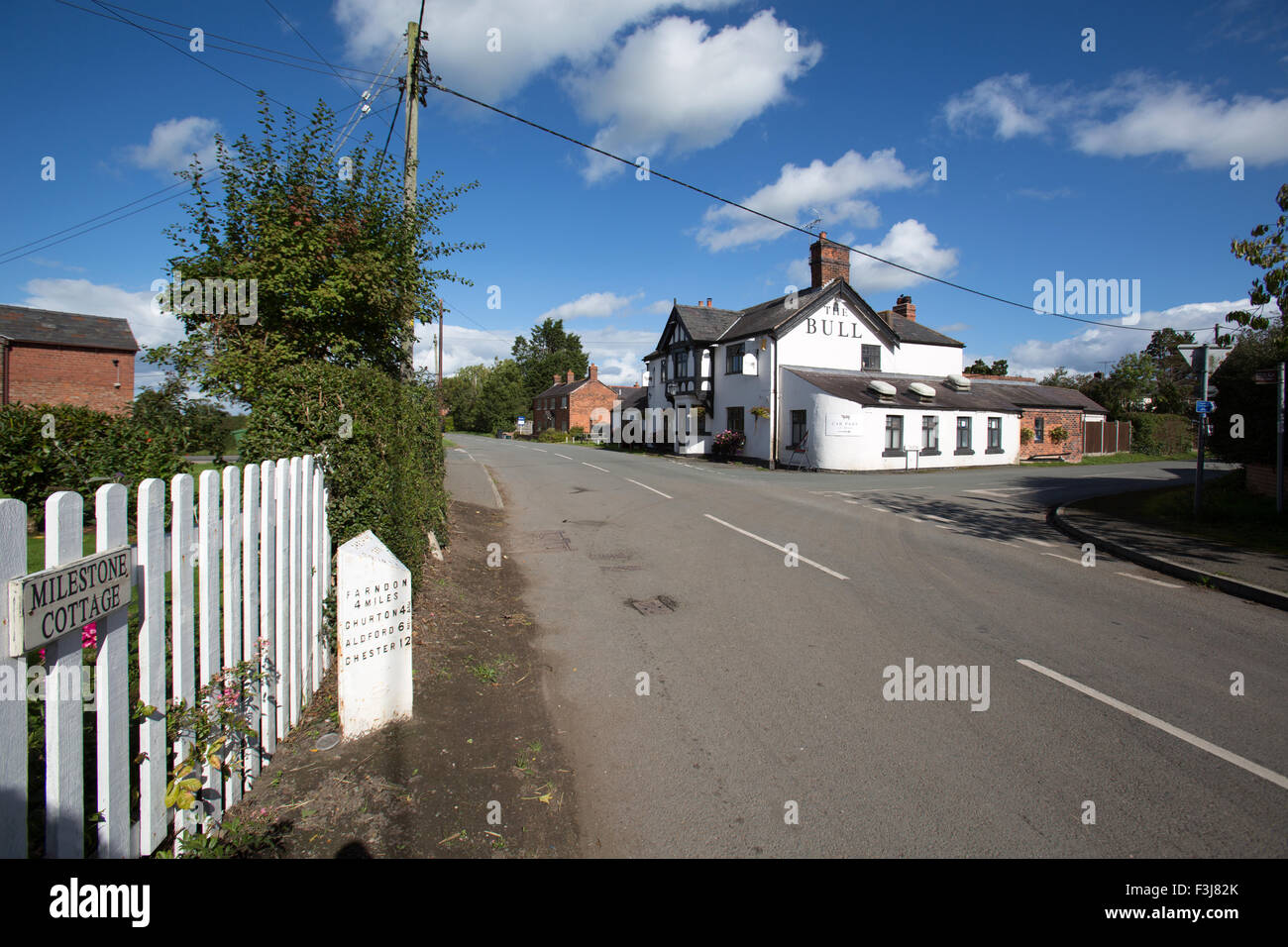 Village of Shocklach, Cheshire, England. Picturesque view of the B5069 ...