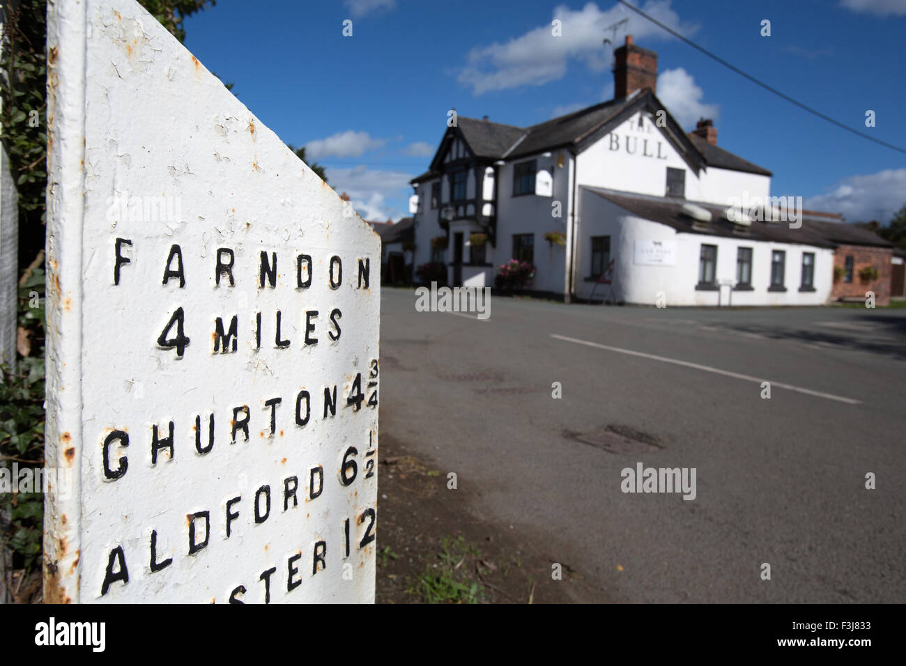Village of Shocklach, Cheshire, England. Picturesque view of the B5069 ...