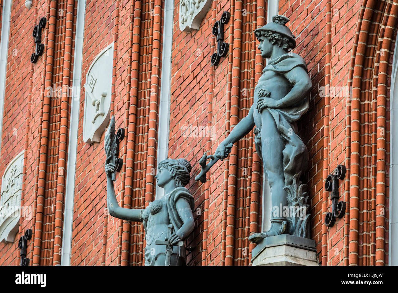 Sculptures on the facade of the House of Blackheads in Riga, Latvia ...