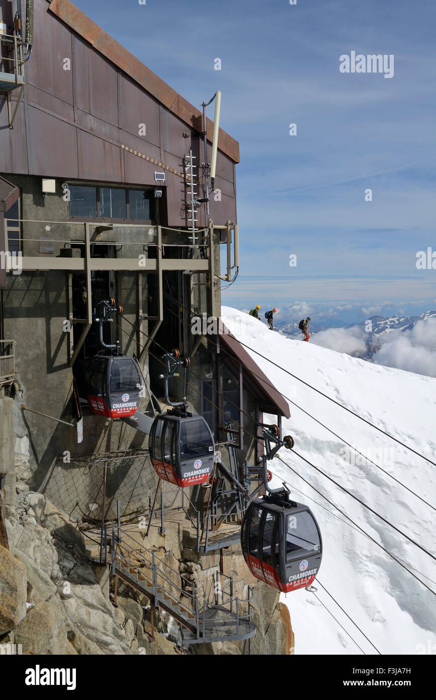 Cable cars arriving at Aiguille du Midi, Mont Blanc Massif, Chamonix, French Alps, Haute Savoie ...