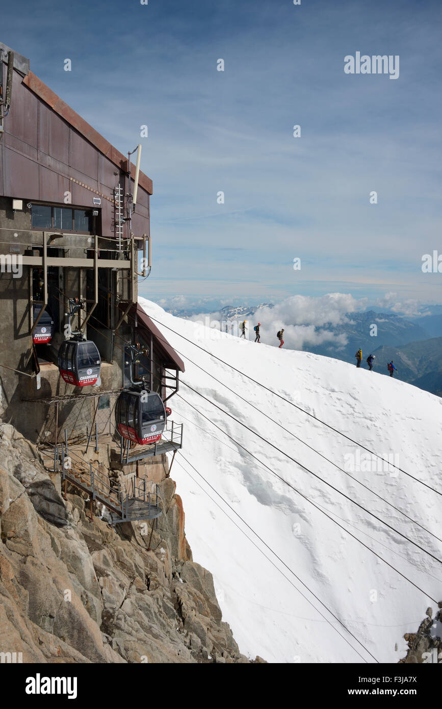 Cable cars arriving at Aiguille du Midi, Mont Blanc Massif, Chamonix, French Alps, Haute Savoie ...