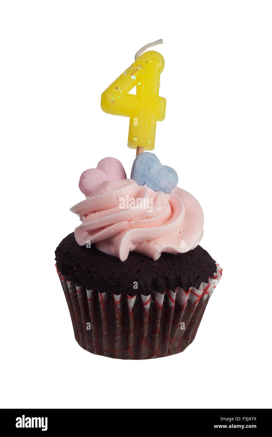 Mini cupcake with number four candle for four year aniversary isolated ...