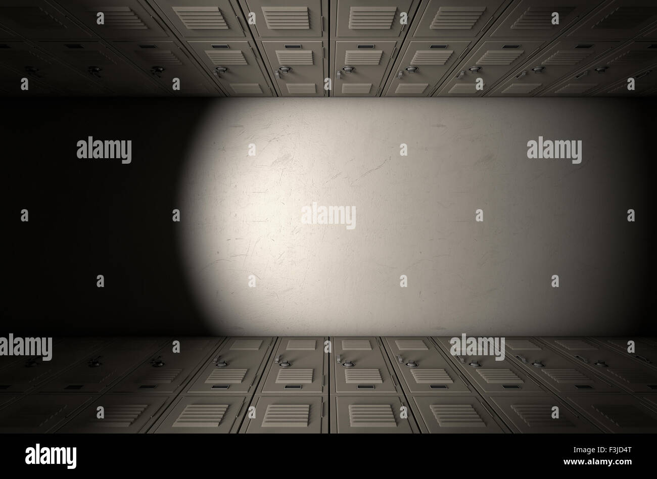 A direct top view of a row of regular school lockers in a corridor ...