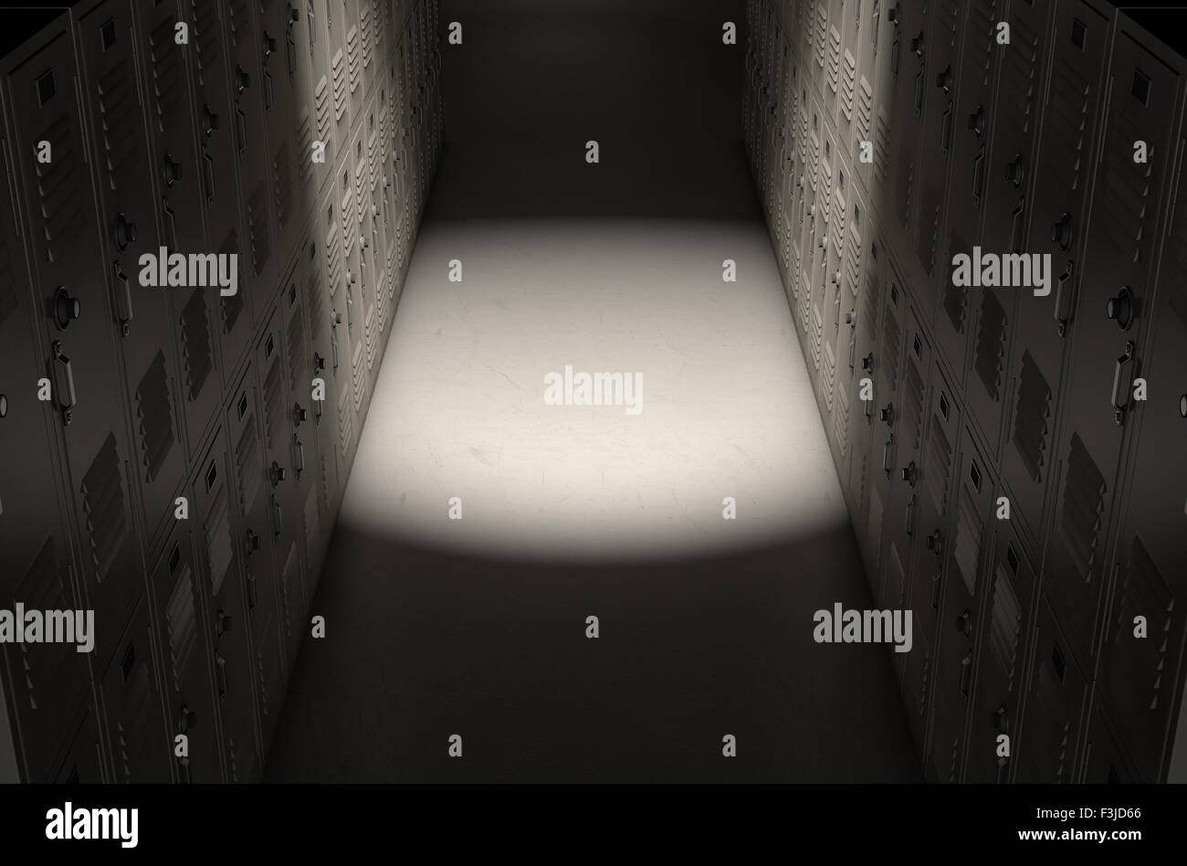 A direct top view of a row of regular school lockers in a corridor ...
