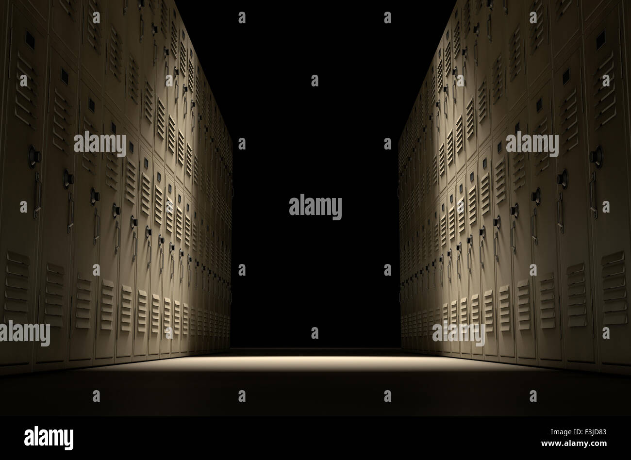 A direct top view of a row of regular school lockers in a corridor ...