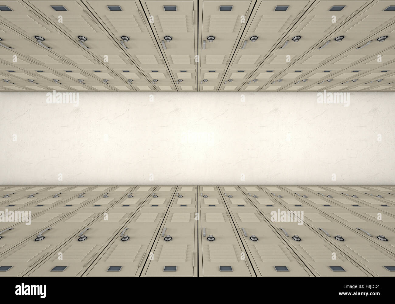 A direct top view of a row of regular school lockers in a corridor ...