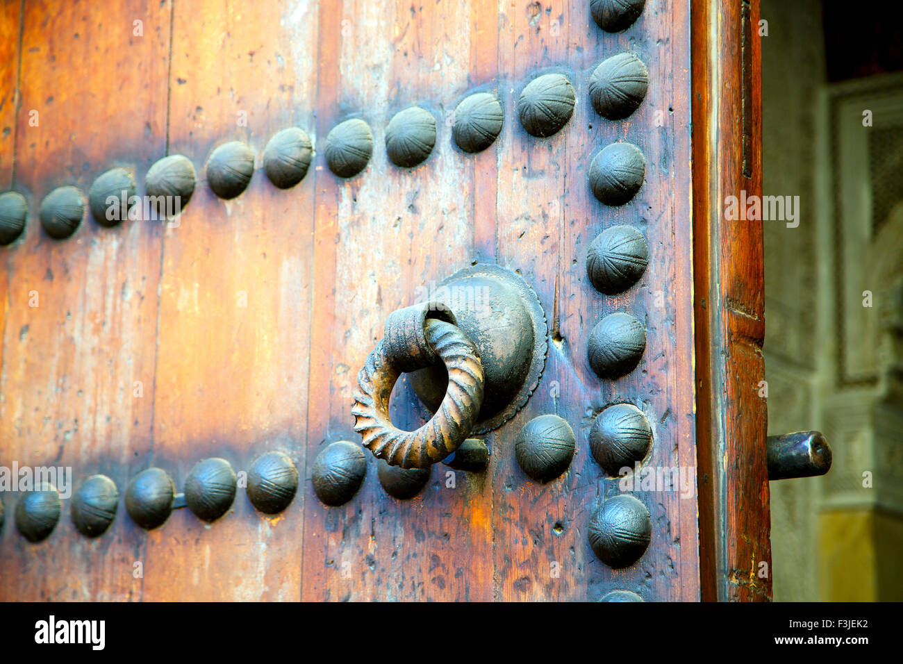 brown morocco in africa the old wood facade home and rusty safe padlock ...