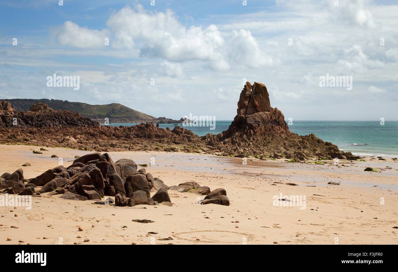 The unusual rock formations at Beauport Bay, Jersey, Channel Islands ...