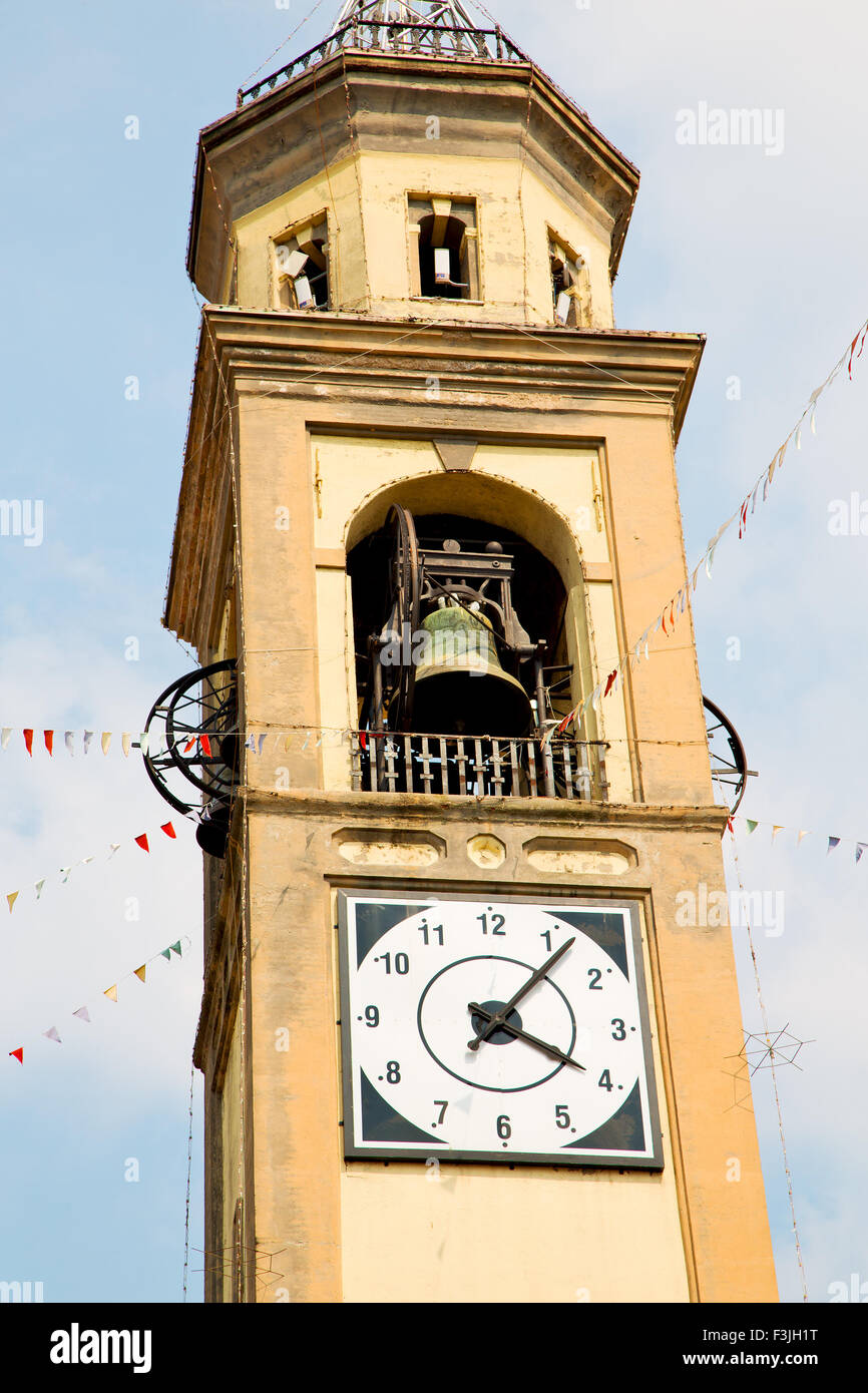 ancien clock tower in italy europe old stone and bell Stock Photo - Alamy