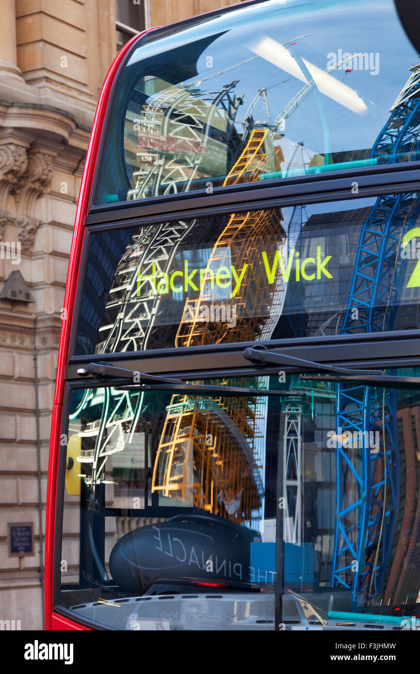 Hackney wick bus with Leadenhal building reflection Stock Photo - Alamy