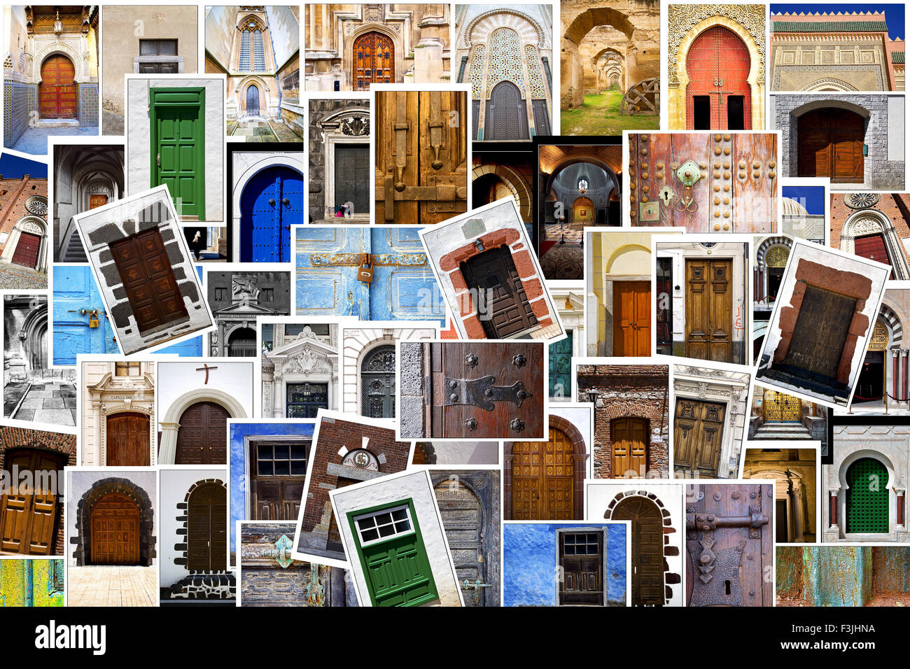 door images from all over the world in a patchwork Stock Photo - Alamy