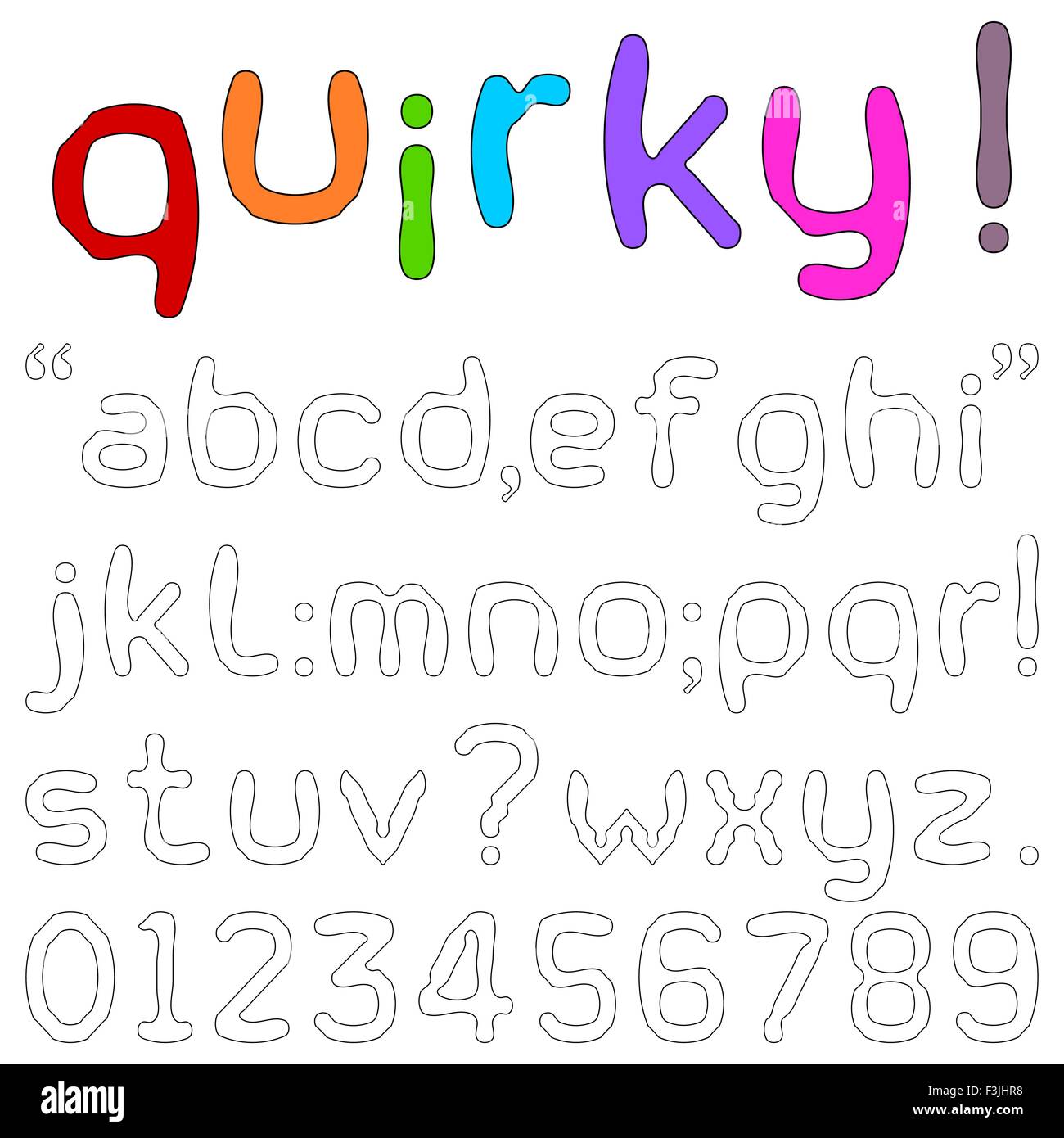 Lower case alphabets, numerals and punctuation characters in a quirky ...