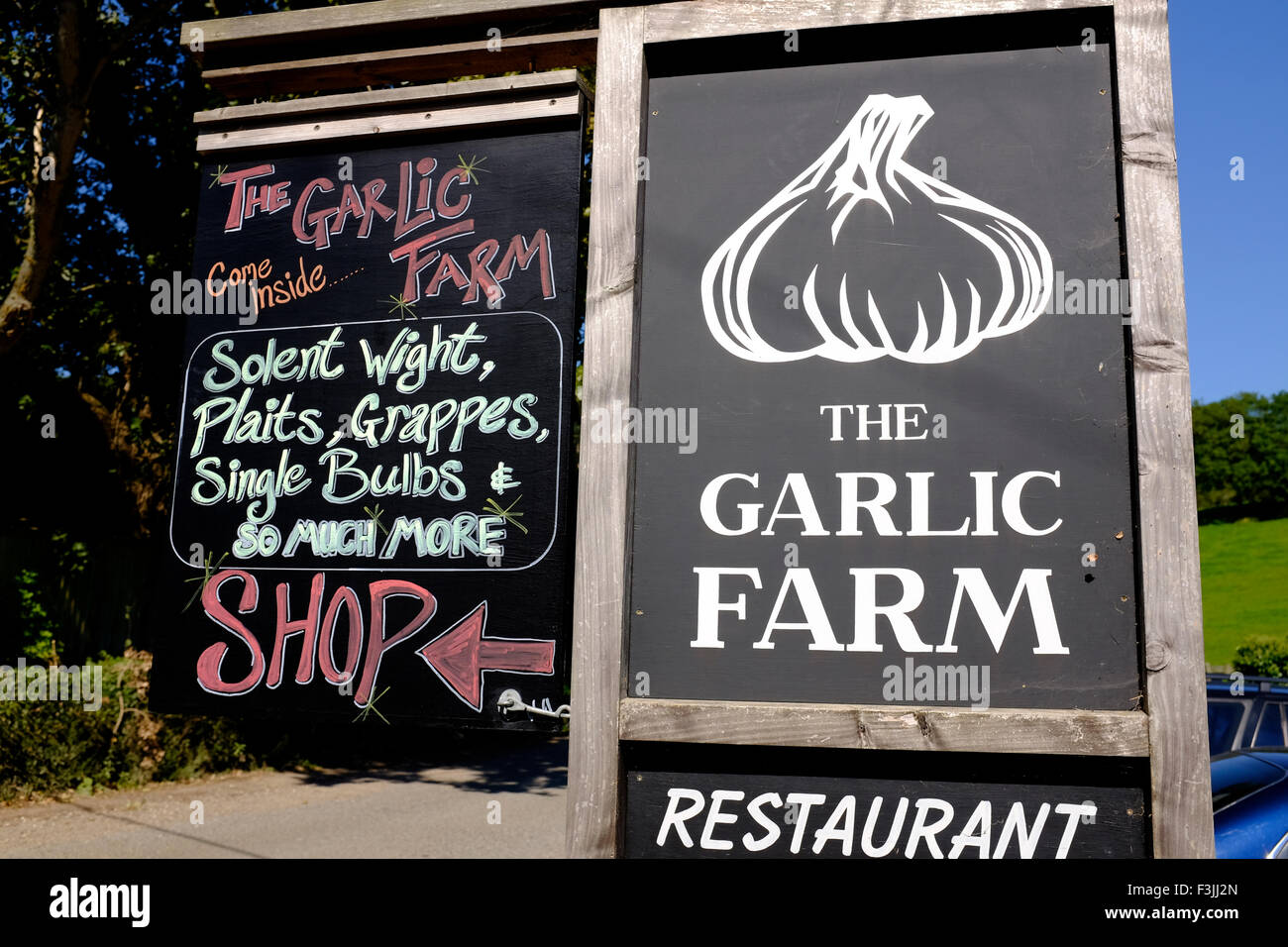 sign Garlic farm tourist site visitor cafe car park Arreton Isle of ...
