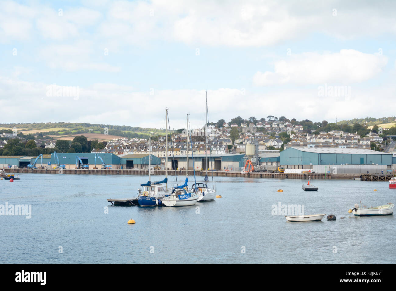 The docks with no ships in port in Teignmouth, Devon, England Stock ...