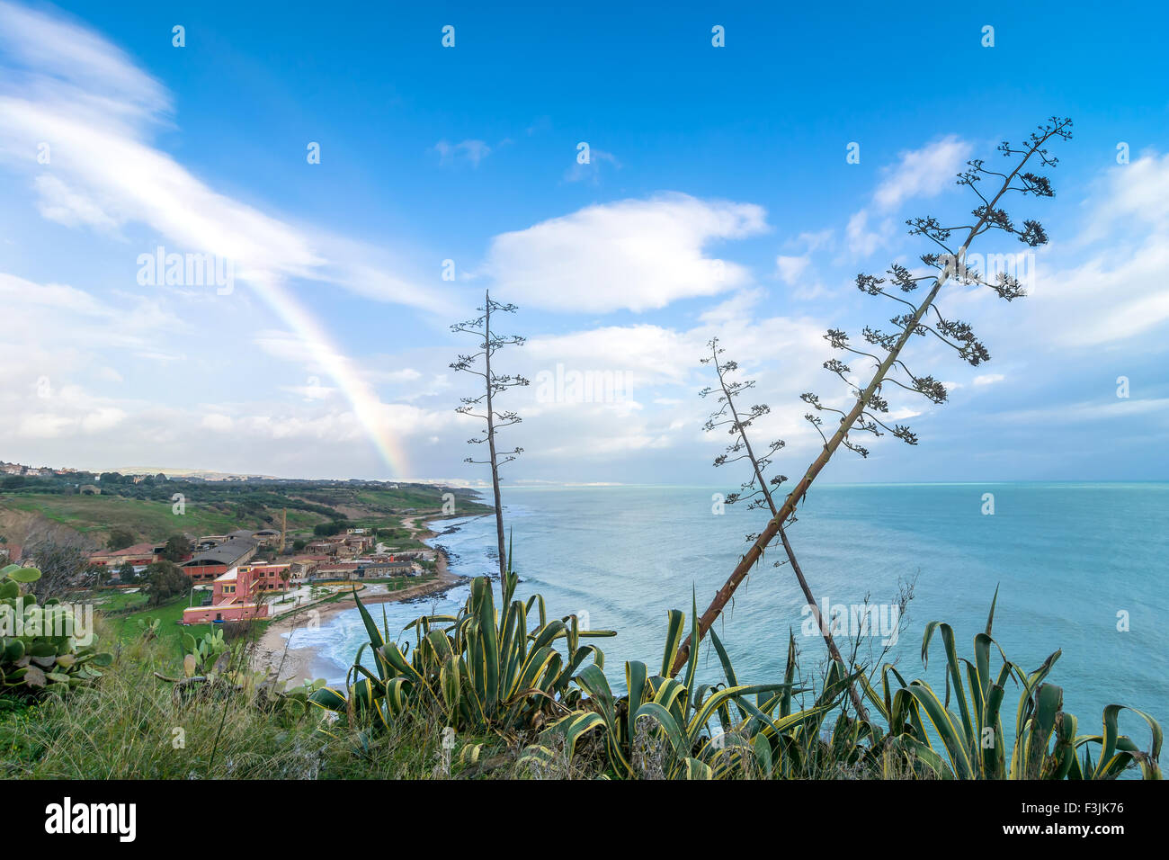 SCIACCA, ITALY - FEBRUARY 22, 2014: panoramic view of coastline with ...