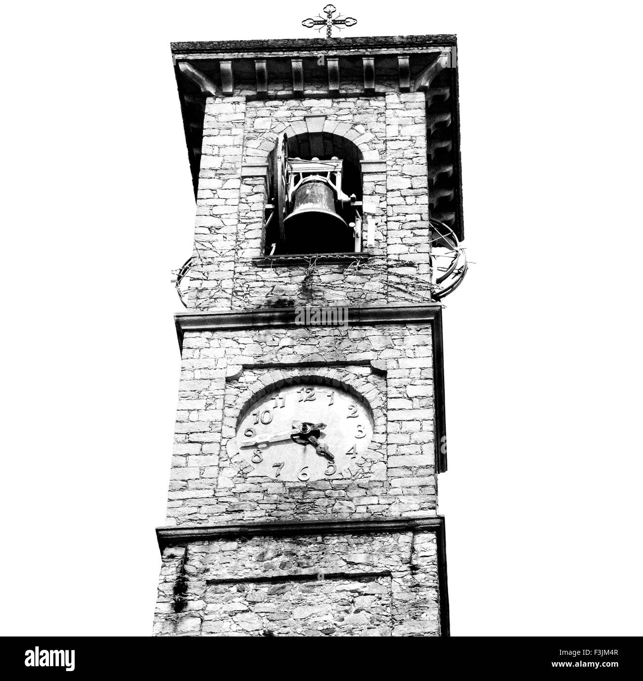 ancien clock tower in italy europe old stone and bell Stock Photo - Alamy