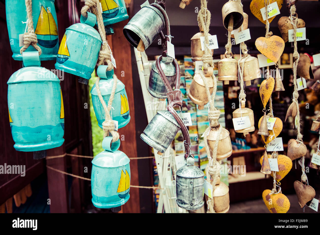 Colorful ceramic bells at the autumn market Stock Photo - Alamy