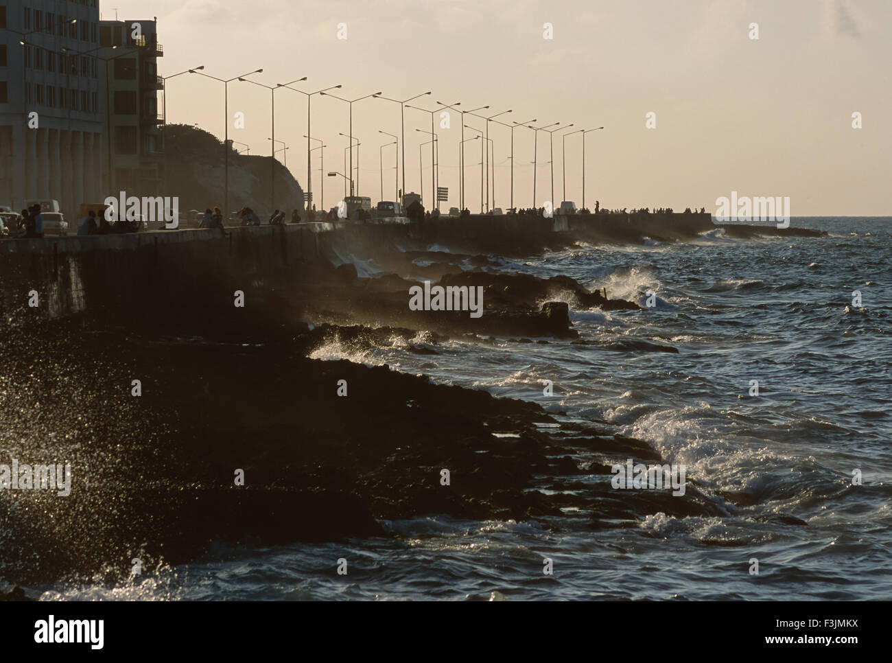 Waves breaking onto the the rocks in front of the Malecon, Havana, Cuba ...