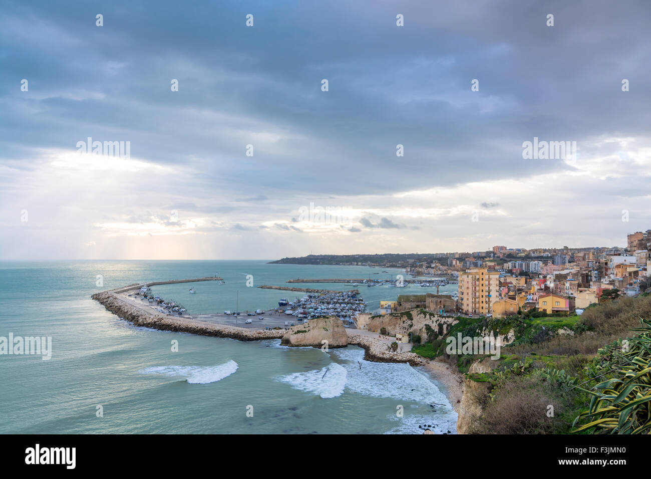 SCIACCA, ITALY - FEBRUARY 22, 2014: panoramic view of coastline with ...