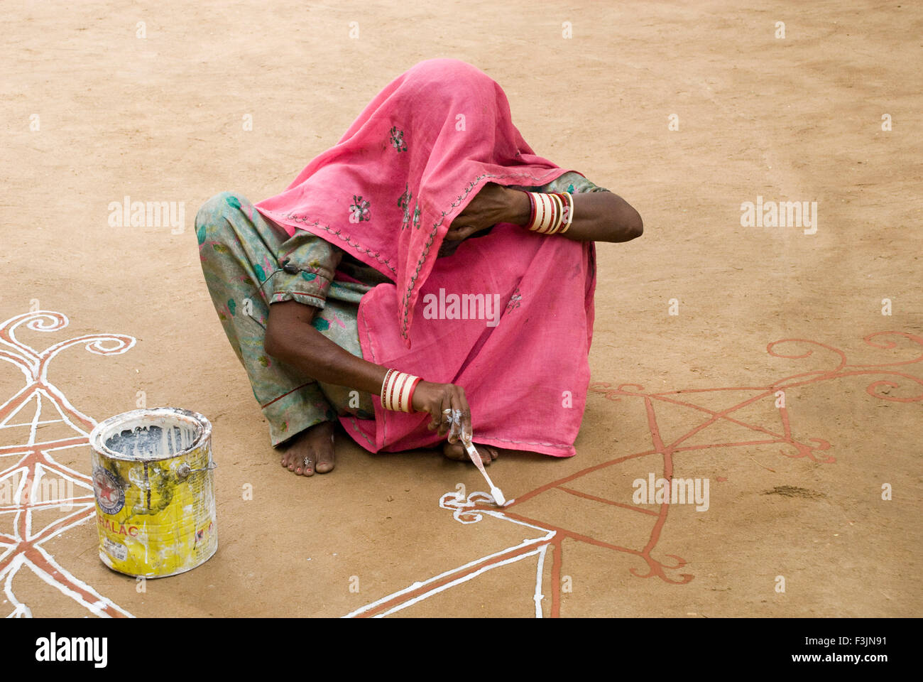 Traditional mandana (rangoli) at the courtyard Manvar resort on way to ...