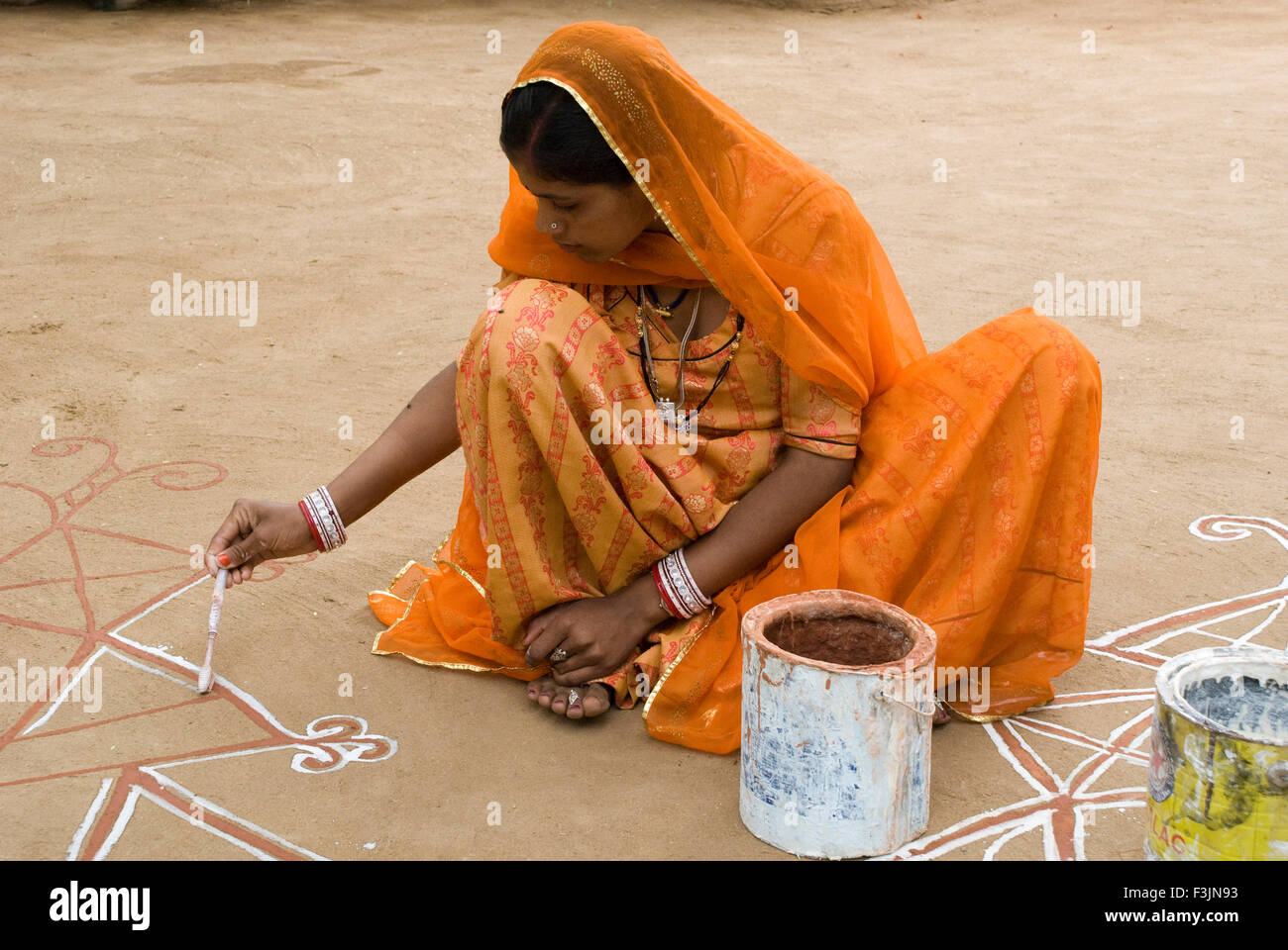 Traditional mandana (rangoli) at the courtyard Manvar resort on way to ...