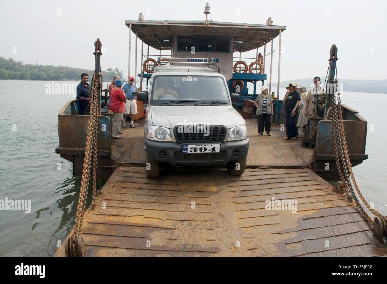 Big boat carrying vehicle across the sea at Terekhol fort ; Vengurla ...