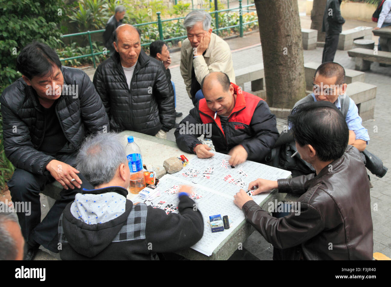 China, Macau, Louis de Camoes Garden, men playing cards Stock Photo - Alamy