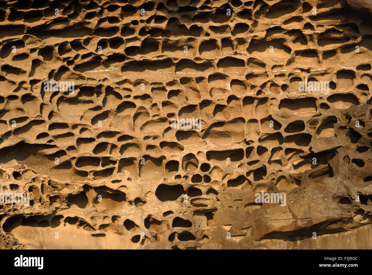 sea waves erosion on igneous rock lava from volcano at Harihareshwar ...
