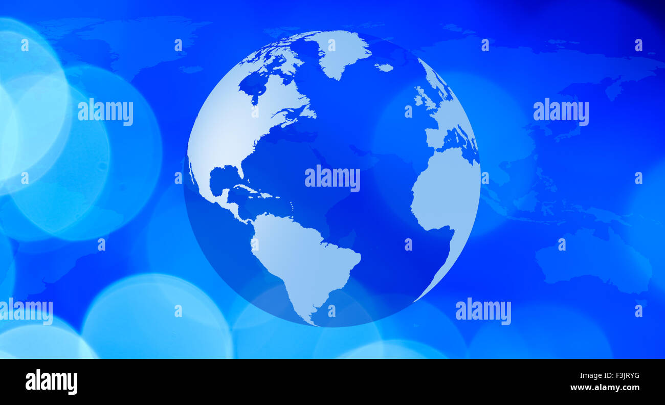 Blue world globe and map Stock Photo - Alamy