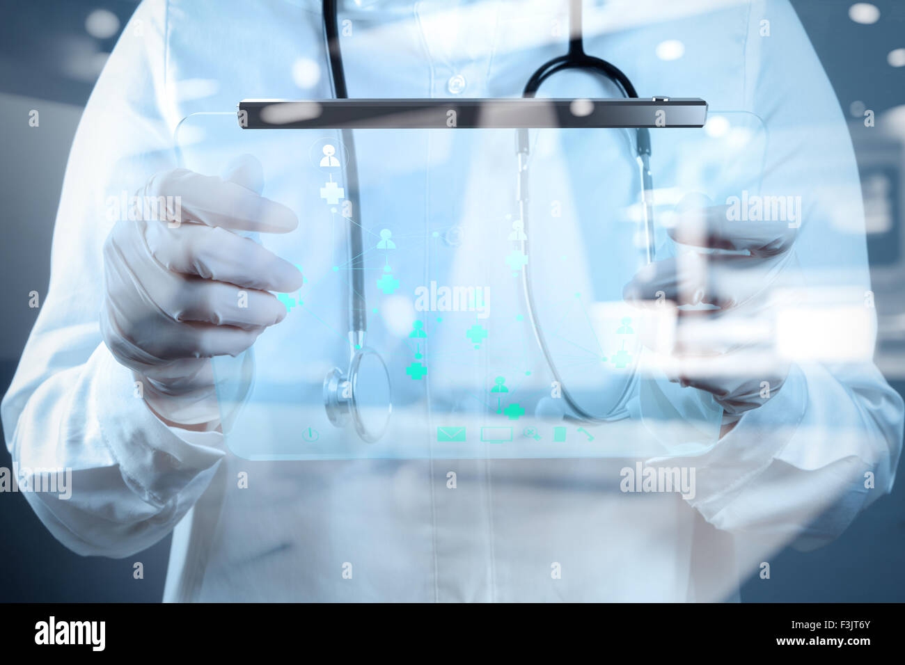double exposure of Medicine doctor working with modern computer ...