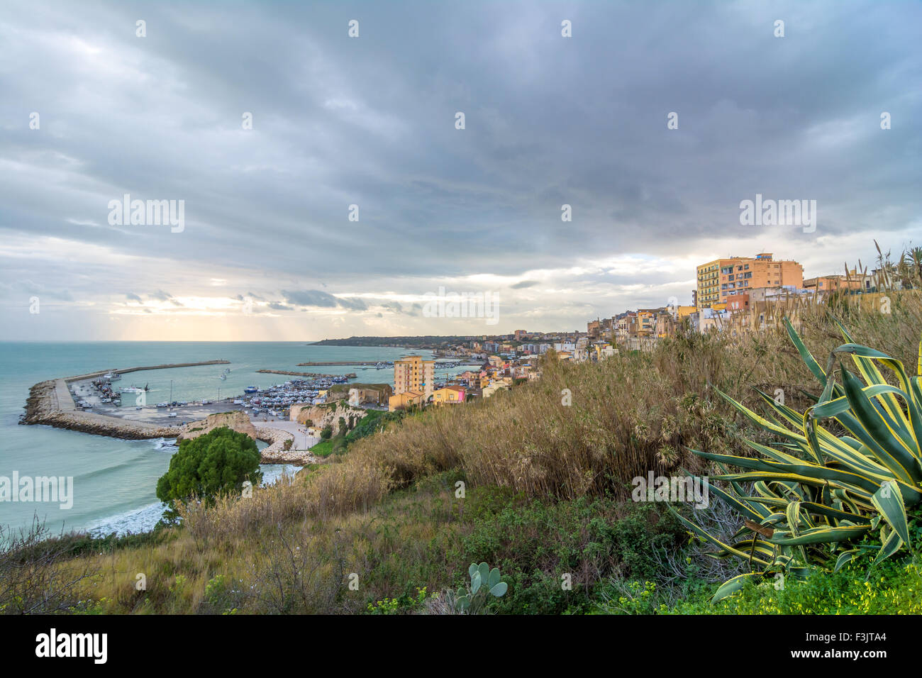 SCIACCA, ITALY - FEBRUARY 22, 2014: panoramic view of coastline with ...