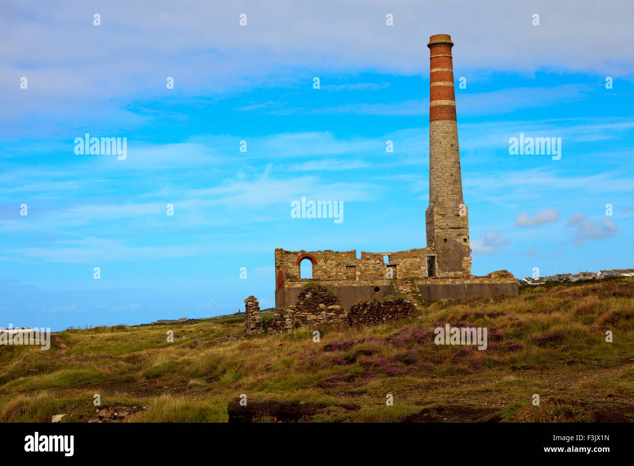 Chimney stack ruined mineshaft Botallack tin mine, Cornwall, England ...