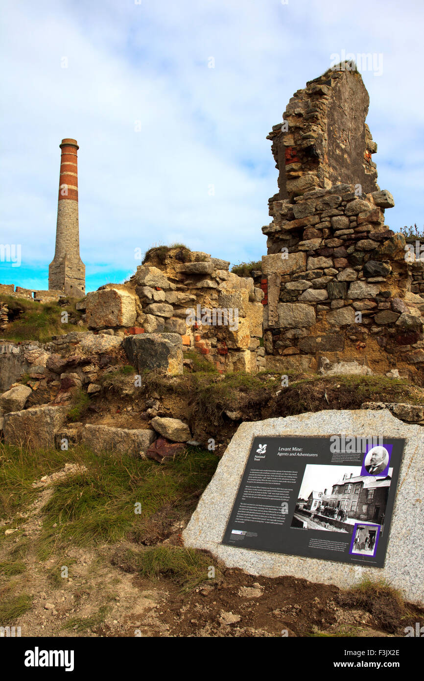 Chimney stack ruined mineshaft Botallack tin mine, Cornwall, England ...