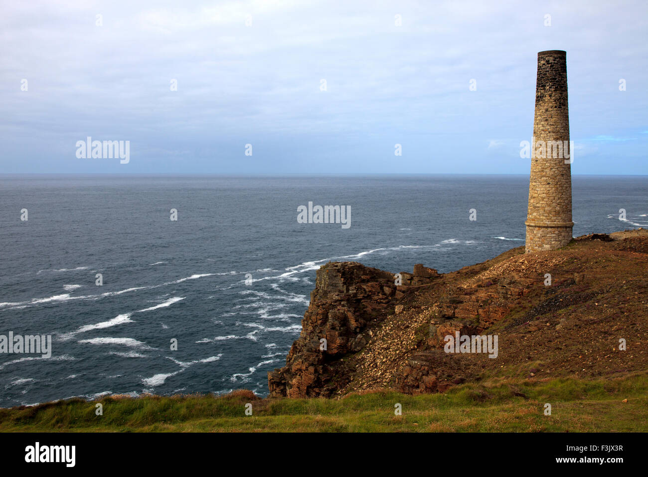 Chimney stack ruined mineshaft Botallack tin mine, Cornwall, England ...