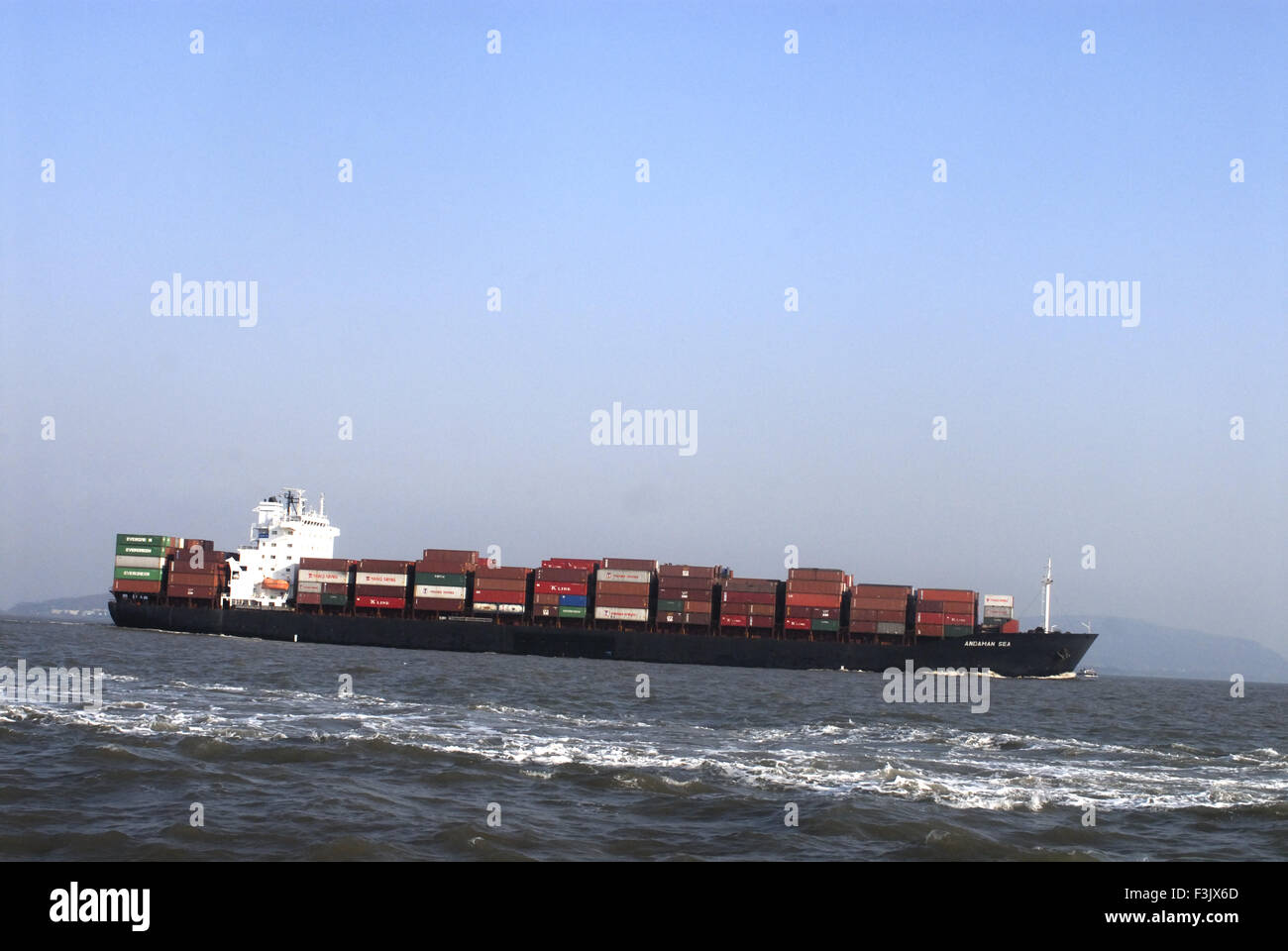 container ship in Arabian sea near Gateway of India Mumbai Maharashtra ...