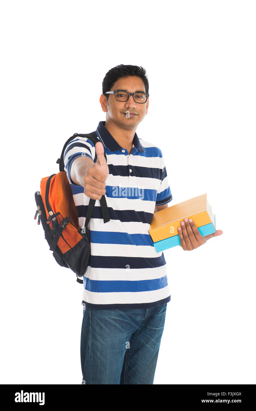 Indian young student carrying books on white Stock Photo - Alamy