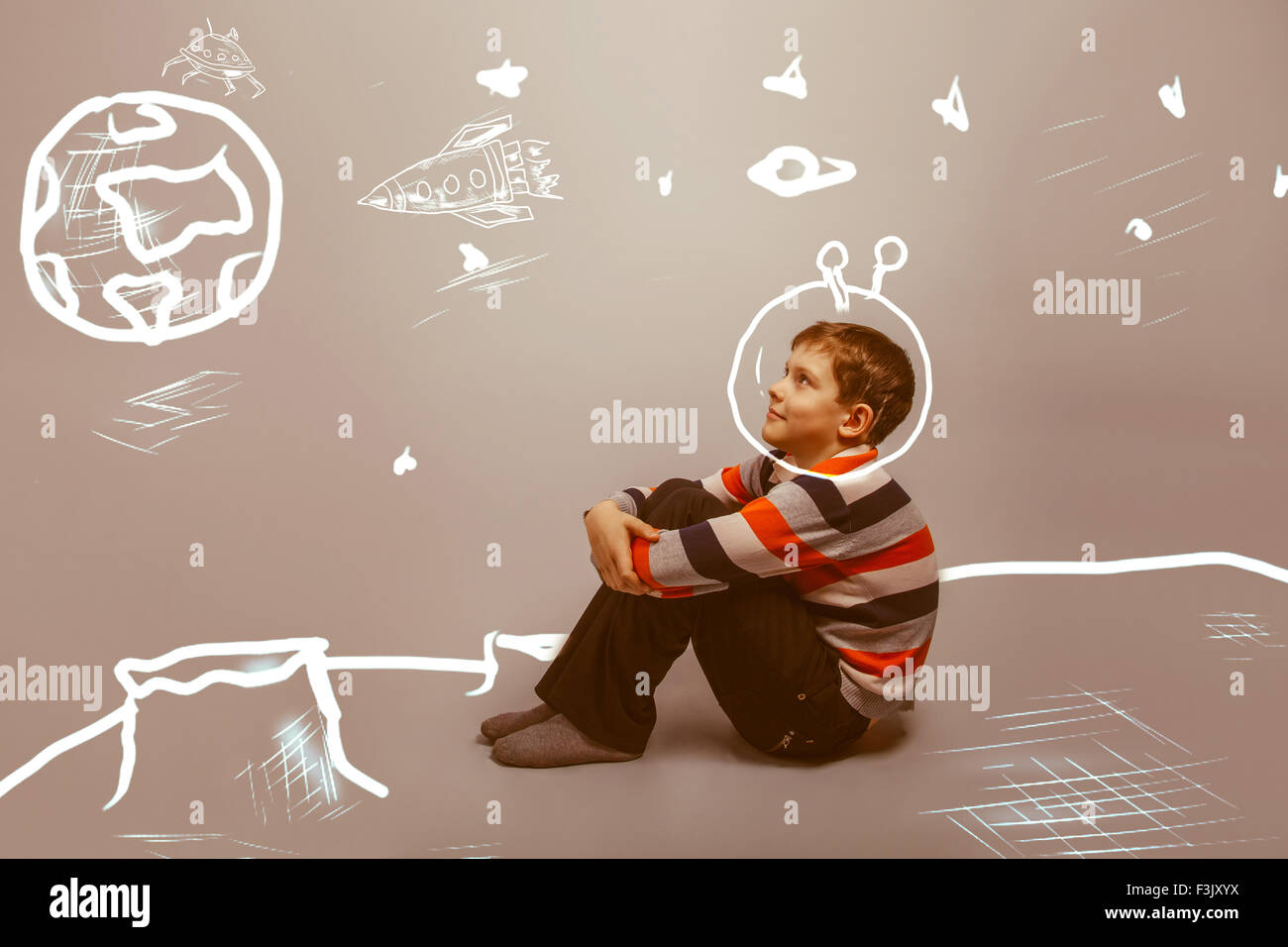Boy sitting on the moon hi-res stock photography and images - Alamy