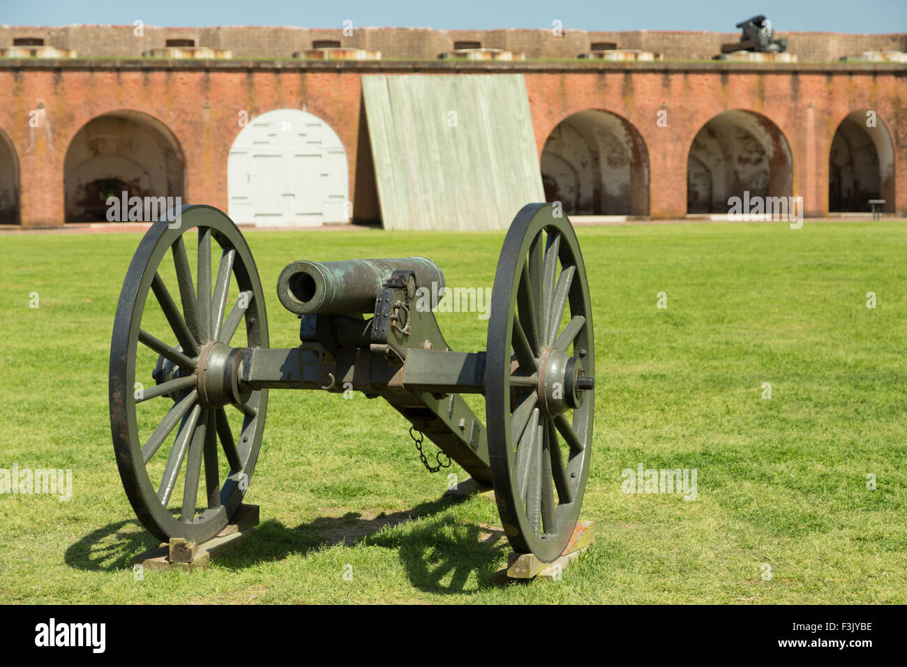 A photograph of a portable cannon at Fort Pulaski National Monument in ...