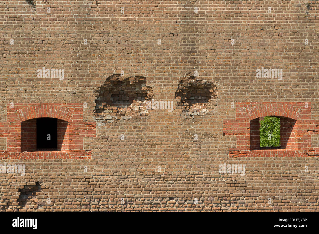 A photograph of a damaged outside wall at Fort Pulaski National ...